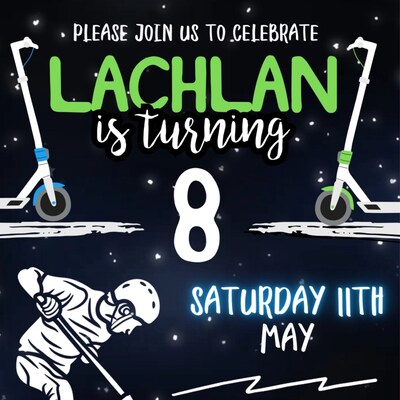 Editable Scooter Skating Birthday Invitation Template, Printable ...