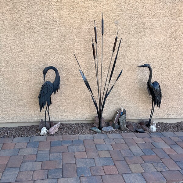 Large Rustic Cattail Bulrush Sculpture: Metal Bulrush | Handcrafted ...