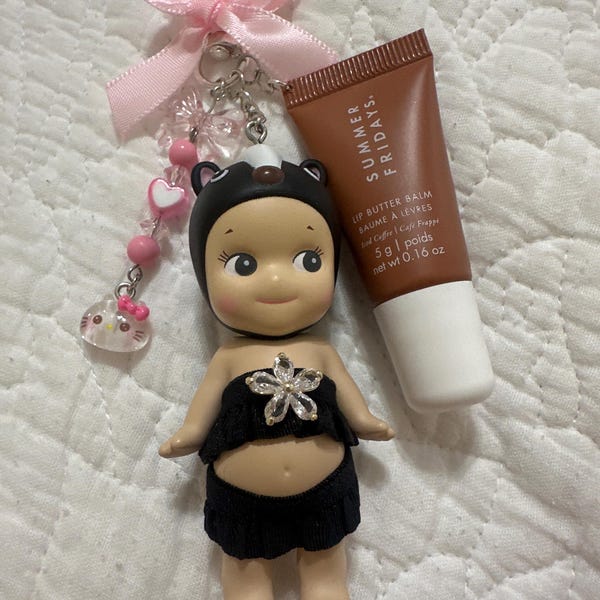 Gold Dainty Lip Gloss Key Chain. Coffee Charm or Plant Charm Lip Gloss ...