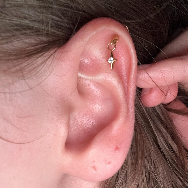 Titanium Vertical Dangle Helix Piercing, Threaded Flat Back Stud ...