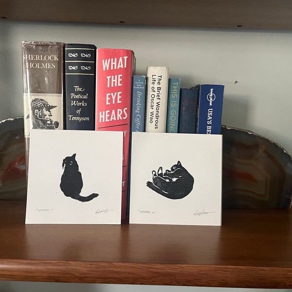 Black Cat Mini Linocut Print || Original Handprinted Kitty Lover Block ...