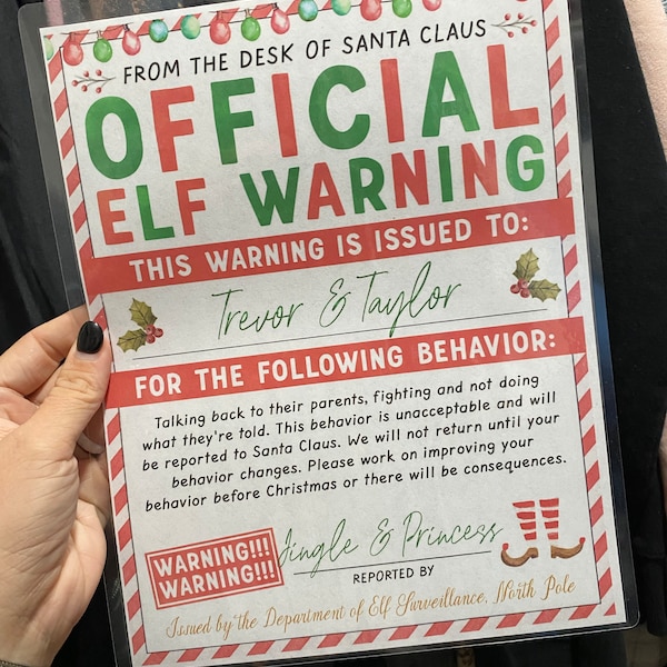 Elf Warning Report Editable Template, Official Christmas Behavior ...