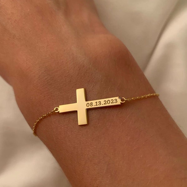 Cross Name Bracelet, Baptism Gift, Personalized Cross Bracelet With ...