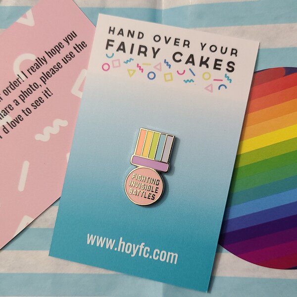 Fighting Invisible Battles Medal Enamel Pin – Rainbow Positivity Badge ...