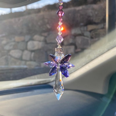 Guardian Angel Rear View Mirror Charm, Purple Swarovski Crystal Angel ...