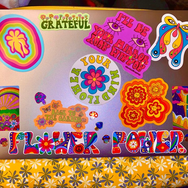 Retro Groovy Rainbow Stickers Sheet - Etsy