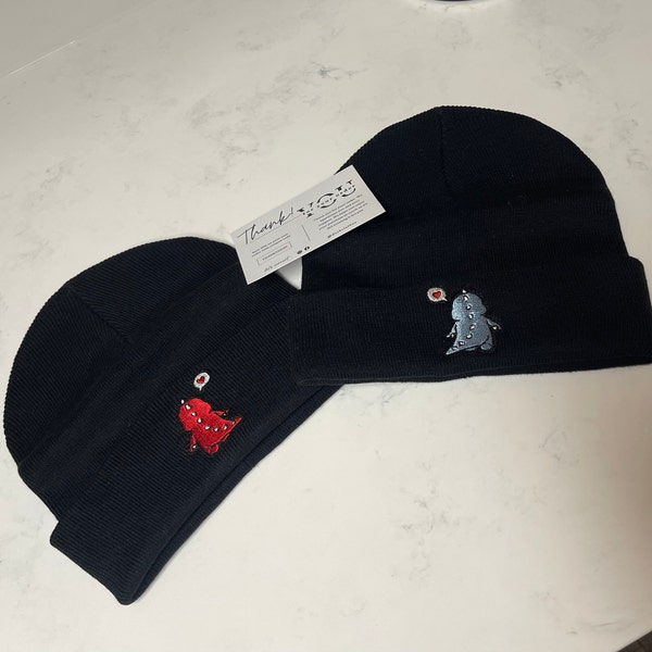 Matching Beanies With Dinosaurs Cute Embroidered Beanies for Couples ...