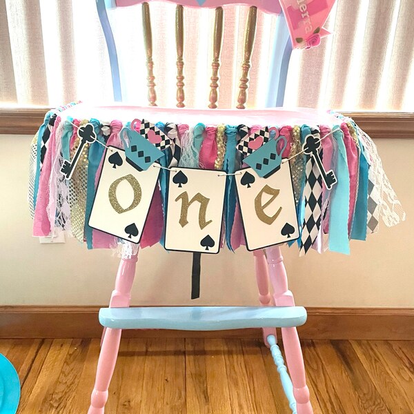 Alice in Onderland High Chair Banner, Wonderland First Birthday Banner ...