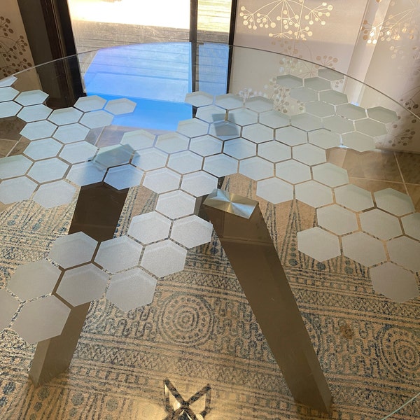Honeycomb Frosted Window Film, Hexagon Window Decal, Geometric Etched ...