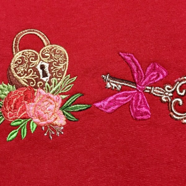 Machine Embroidery Design Heart Shaped Lock and Flowers - 2 in 1 - Etsy