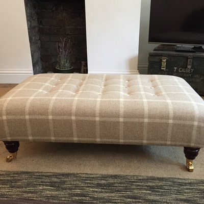 New Buttons and Wool Footstool in Hawes Natural 100% Wool Moon Fabric ...