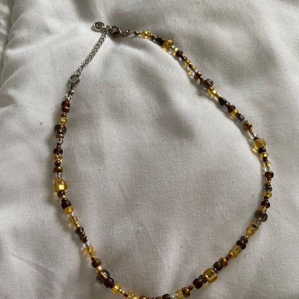 Chunky Boho Necklace - Long Brown Bead Necklace - Colorful Long ...