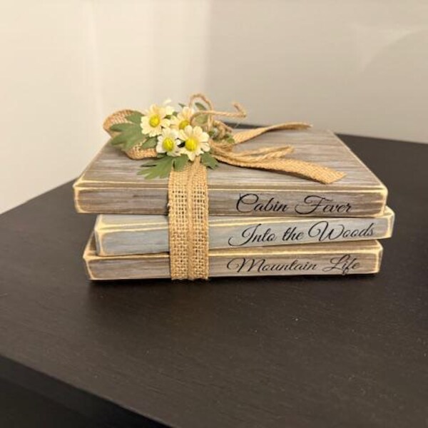 Wooden Book Stack - 8"l X 4"h - Faux Books - Personalized - Custom Made ...