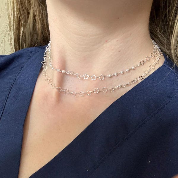 Silver Y2K Layering Chokers | No Fade Star Heart Pearl Jewelry Necklace ...
