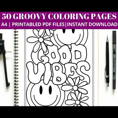 50 Groovy Coloring Pages, Kids Coloring Sheets, Groovy Birthday, Groovy ...