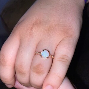 Round Cut Galaxy White Opal Engagement Ring Rose Gold Vintage Fire Opal ...