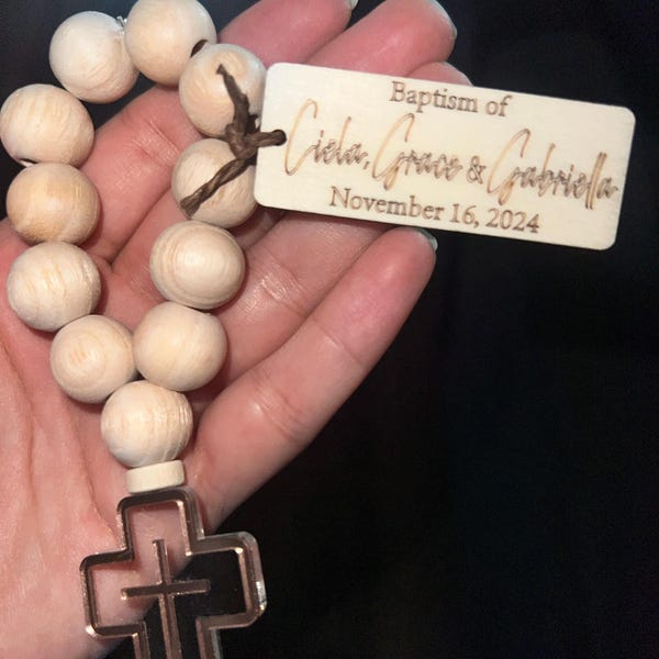 Christening Guest Favors, Personalized Mini Wooden Rosary Favor Baptism ...