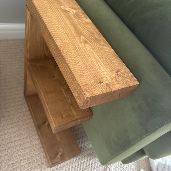 Rustic Wooden E SHAPE Coffee Slim Narrow Side Sofa Waxed Solid End ...