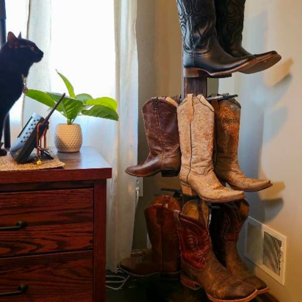 Cowboy Boot Rack: 6-boot Tree With Horseshoe Detail - Etsy