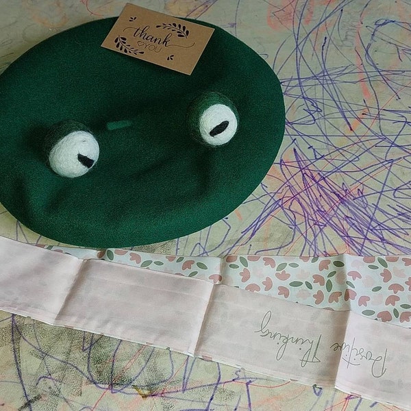 Christmas Funny Green Beret, Green Frog Decor Beret Hat,handmade Wool ...