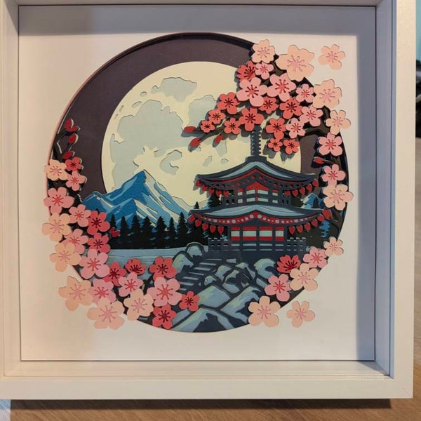 Japanese Cherry Blossoms Shadow Box Svg, Asian Shadow Box Svg, Japanese ...