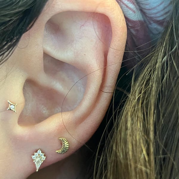 14K Solid Gold Cartilage Tragus Helix Inner Conch Nose Sunlight Star ...