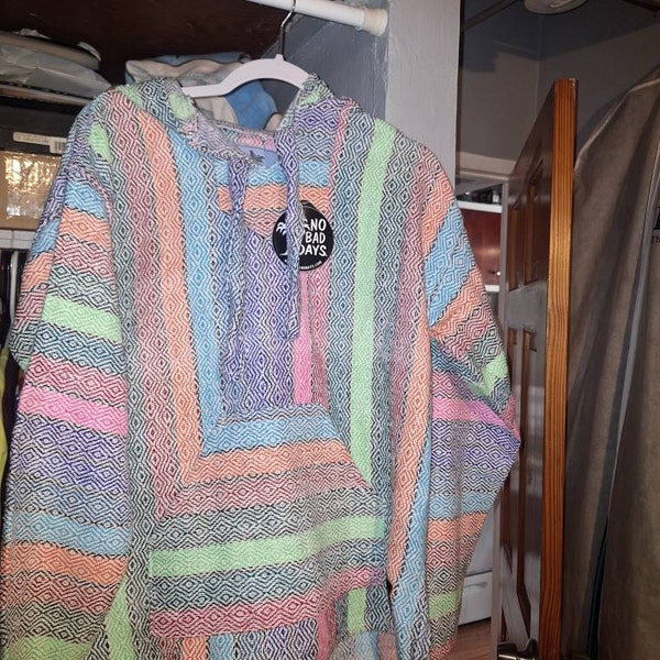 No Bad Days Baja Hoodie Mexican Poncho - ADULT Mint Rainbow Diamond ...