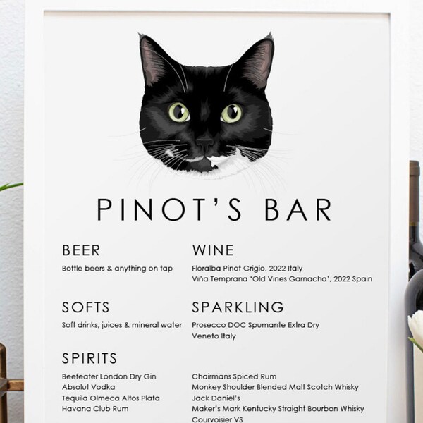 Custom Cat Portrait Bar Menu Sign. Custom Illustrated Drink List. Fun ...
