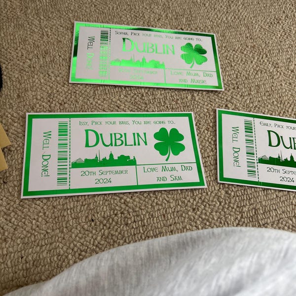 Personalised Dublin Vacation Keepsake Ticket Voucher, Surprise ...