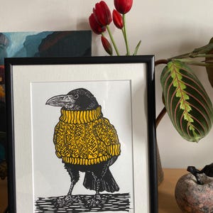 Magpie in Fez Handmade Linocut Bird Art Print - Etsy