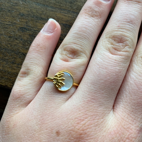 Sun Ring - Dainty Sun Ring - Stacking Ring - Mother of Pearl Ring ...