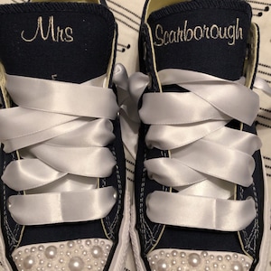 Pearl Toe Wedding Sneaker, Ribbon Laces, Bling, Bride Shoes, Wedding ...