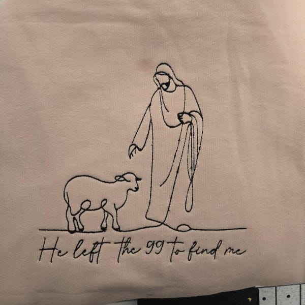 Jesus and Lost Sheep Embroidery File, Christian Line Art Stitch, He ...
