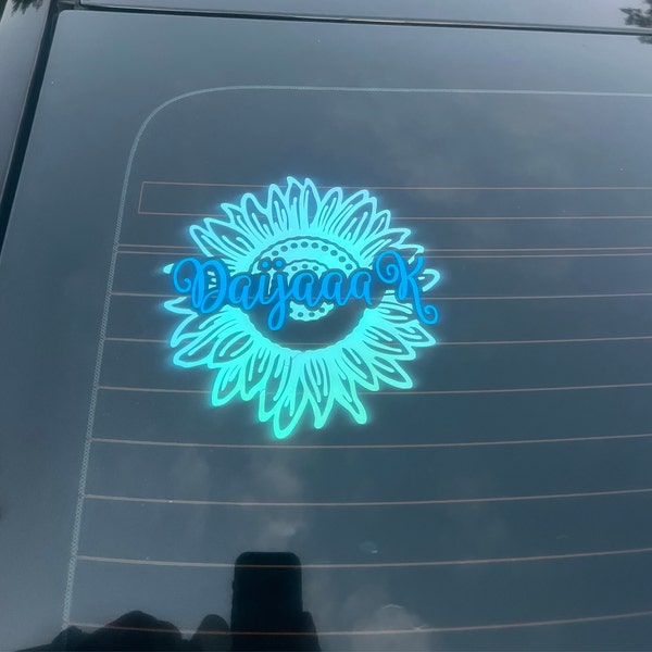 Holographic Sunflower Name Vinyl Decal | Sunflower Car Decal ...