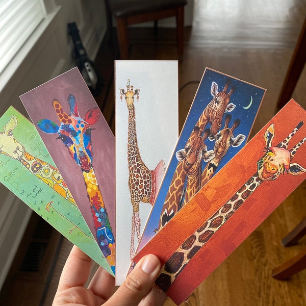Whimsical Giraffe 5 Bookmark Set, Animal Lovers Gift Set, Book Lovers ...