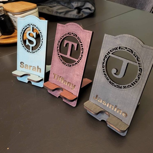 Personalized Monogram Wood Cell Phone Stand- Custom With Name and ...