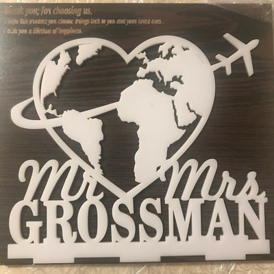 Travel Themed Custom Wedding Cake Topper With Mr and Mrs, World Map ...