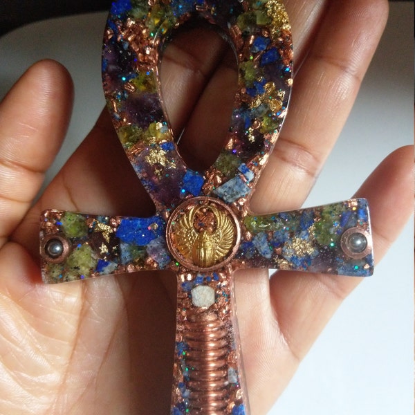 Orgone Holographic Ankh With Lapis Lazuli, Shungite, Rhodizite, Peridot ...