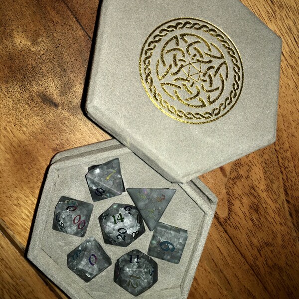 Black Inked Lightning Glass Cracked Glass (and Box) Polyhedral Dice DND ...