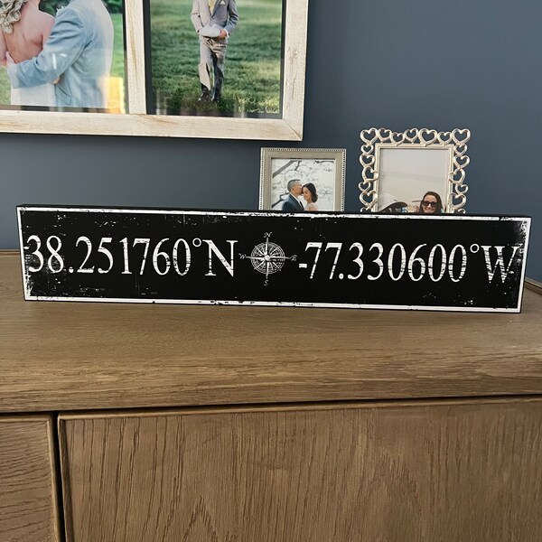 Customized Latitude Longitude Wood Coordinate Sign Nautical Compass ...