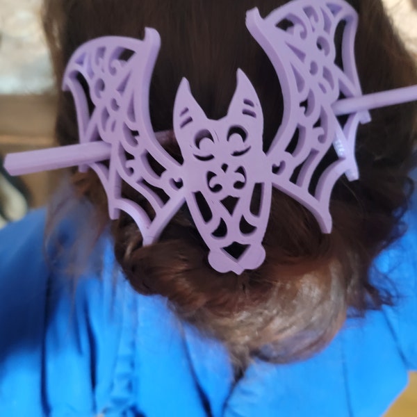 Lacy Bat Bun Holder Hair Cage 3D Printed Long Hair Accessory Scarf Clip ...