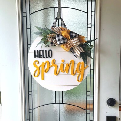 Hello Spring Wood Door Hanger Front Door Decor Spring Door Hanger ...