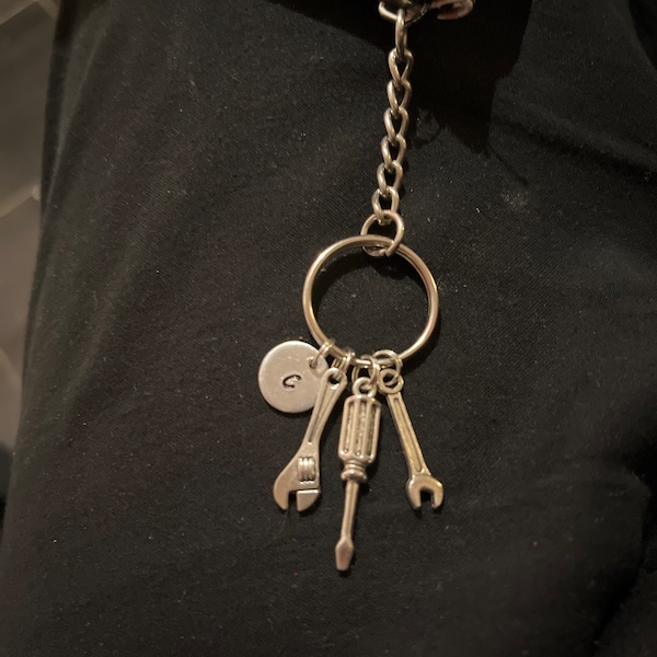 Mechanic Keyring, Initial Keychain, Tool Keyring, Hand Stamped Keyring ...