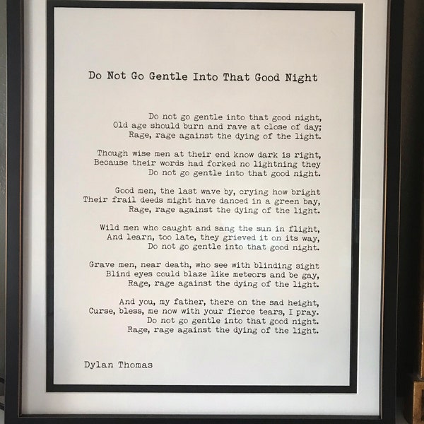 Large Dylan Thomas Do Not Go Gentle Into That Good Night Poem Print ...