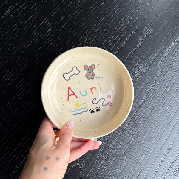 Custom Cute and Cheerful Pet Plate, 2 to 3 Designs, Handmade Pottery ...