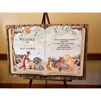 Editable Welcome Sign Classic Winnie the Pooh Open Book Baby Shower Boy ...