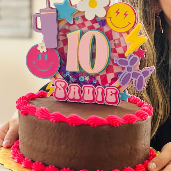 Pink Preppy Shaker Cake Topper, Smiley Face Birthday Party, Ten is a ...