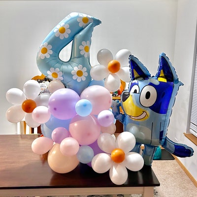 Bluey Number Balloon Tower Giant 32 Inch Light Blue Balloon Structure ...