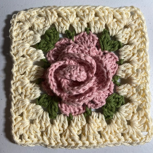 CROCHET PATTERN Rose and Square, Crochet Rose Pattern. US Terms english ...