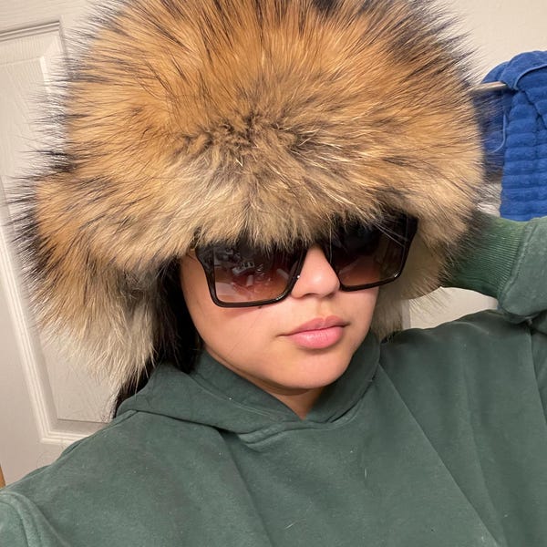 Oversized Raccoon Trapper Hat Women, Fluffy Aviator Hat, Fur Bomber Hat ...